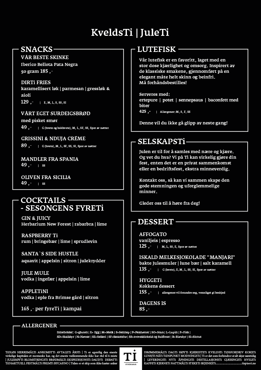 Meny – Ti Spiseri & Bar